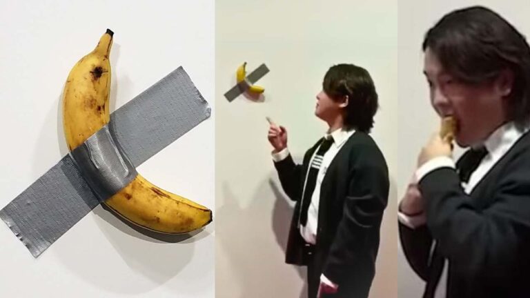 Banana da 6 milioni di Cattelan mangiata al Centre Pompidou